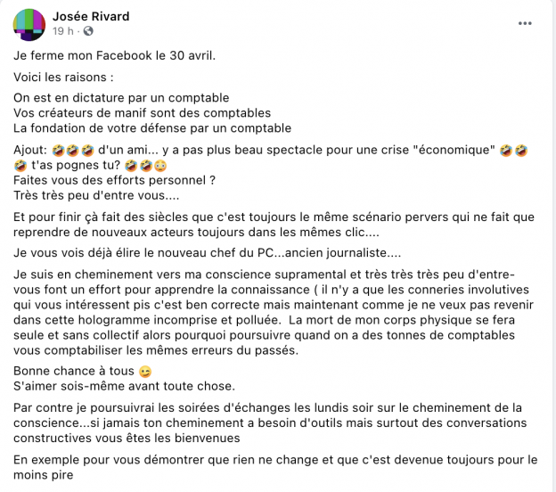 Josée Rivard quitte Facebook le 30 avril... - La Clique du Plateau
