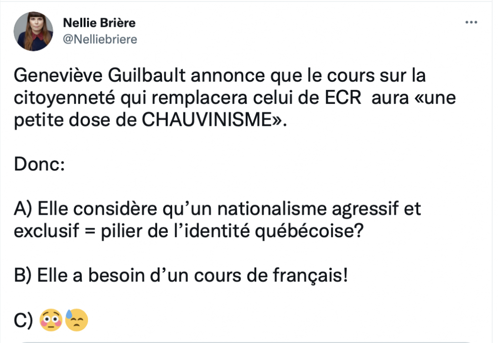 Est-ce que Geneviève Guilbault sait la définition de "chauvinisme ...