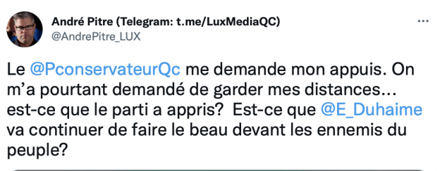 Le PCQ qui demande l'appui d'Andre Pitre... - La Clique du Plateau
