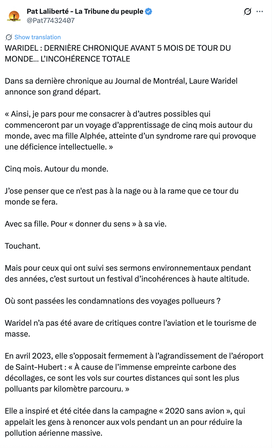 Les contradictions de Laure Waridel! - La Clique du Plateau